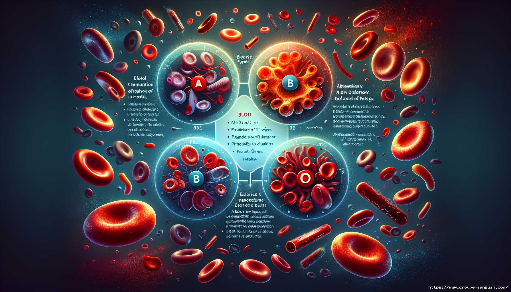 Diagramme coloré des groupes sanguins A, B, AB et O.